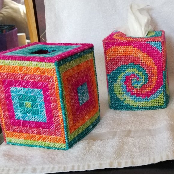 Handmade by Schari | Bath | Handcrafted Needlepoint Bright Tissue Box ...